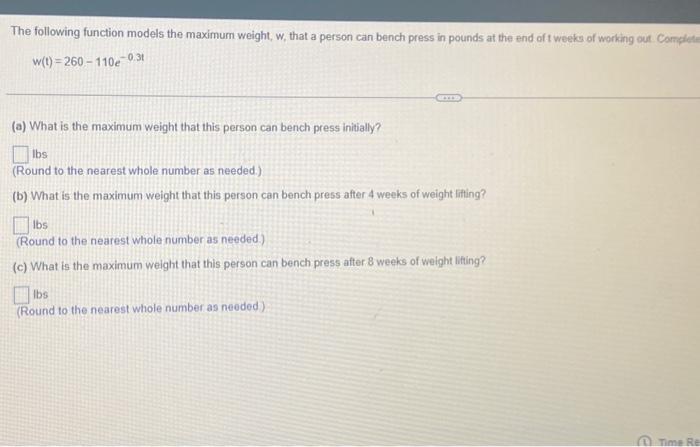 Solved The following function models the maximum weight, w, | Chegg.com