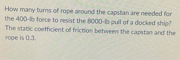 Solved How many turns of rope around the capstan are needed | Chegg.com