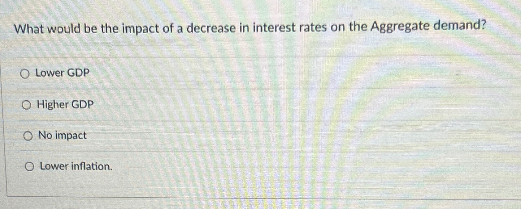 Solved What would be the impact of a decrease in interest | Chegg.com