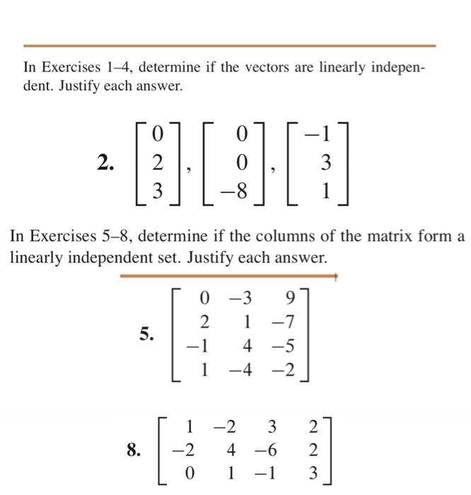 Solved In Exercises 1-4, determine if the vectors are | Chegg.com
