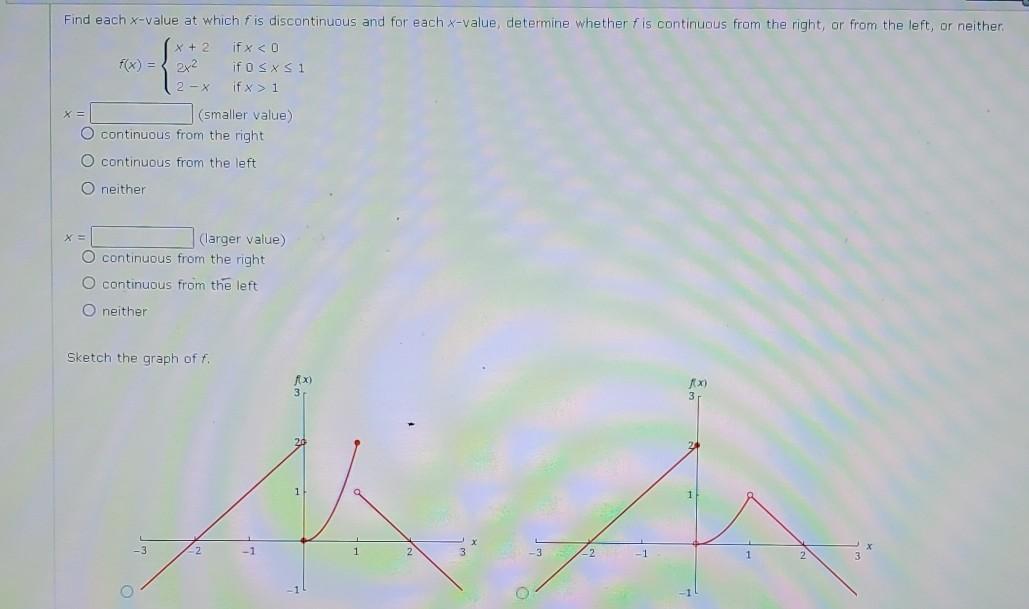 Solved Find each x-value at which f is discontinuous and for | Chegg.com