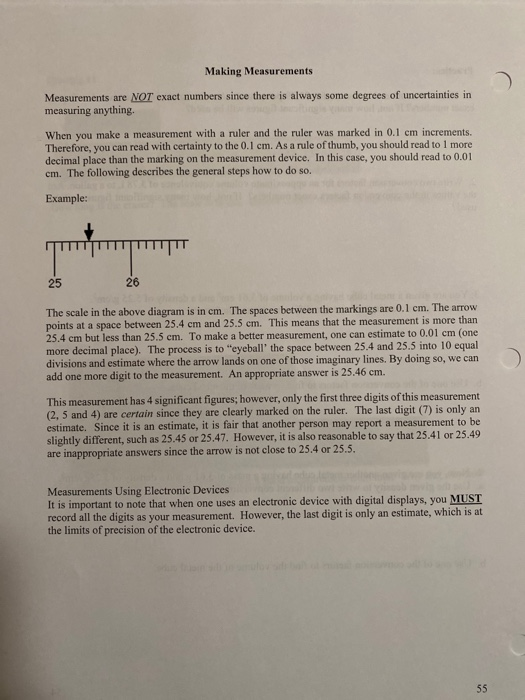 Solved Making Measurements Measurements are NOT exact | Chegg.com