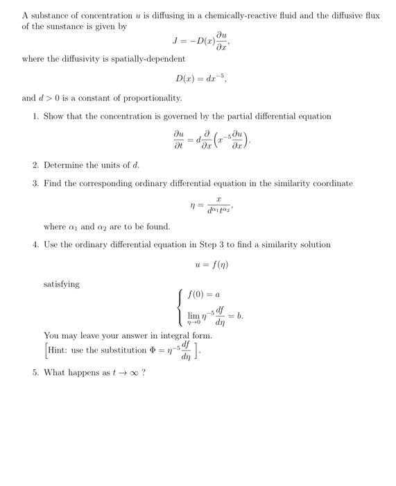 Solved A substance of concentration u is diffusing in a | Chegg.com