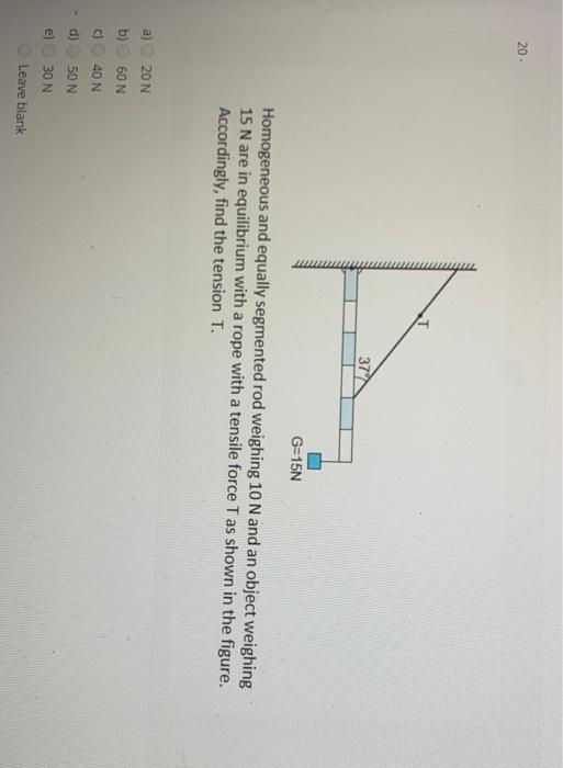 Solved 20. A 37 G=15N Homogeneous and equally segmented rod | Chegg.com