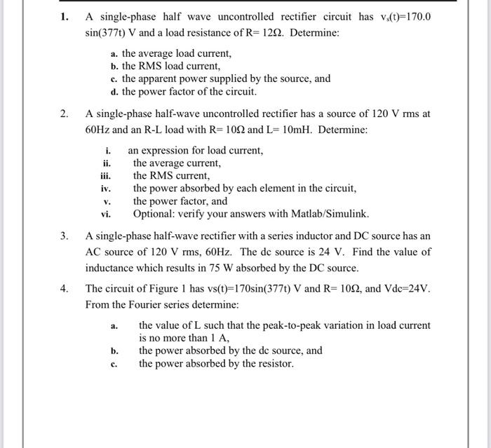 Solved Assignment Four: Single-Phase half Wave Rectifiers: | Chegg.com