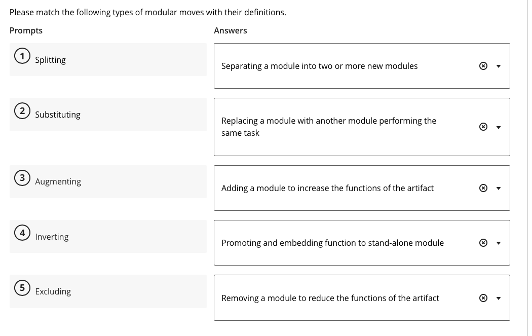 [Solved]: Please match the following types of modular moves