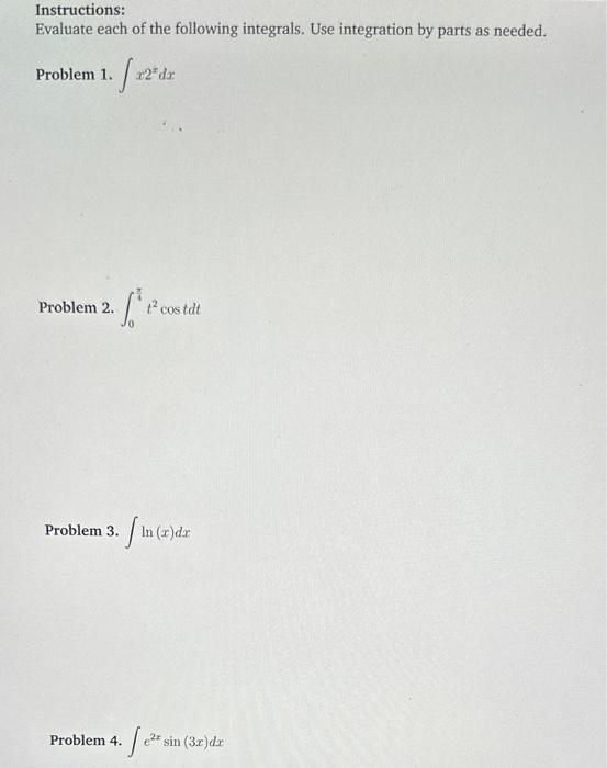 Solved Instructions: Evaluate each of the following | Chegg.com