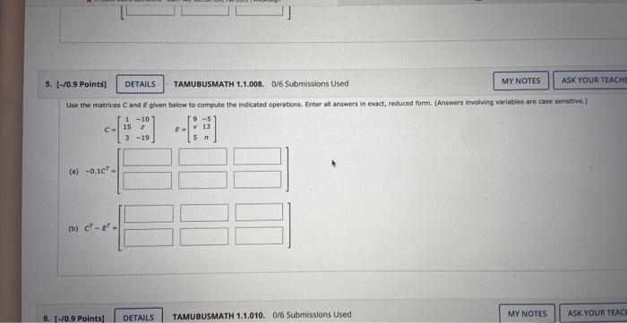 Solved Use the matrices C and E glven below to compute the | Chegg.com