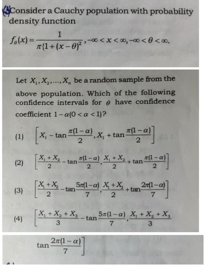 Solved Consider a Cauchy population with probability density | Chegg.com