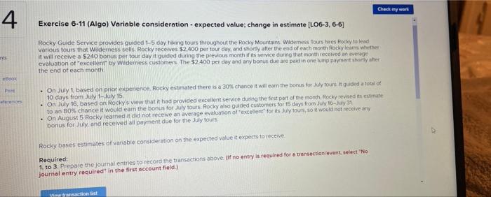 Solved Check my work 4 Exercise 6-11 (Algo) Variable | Chegg.com