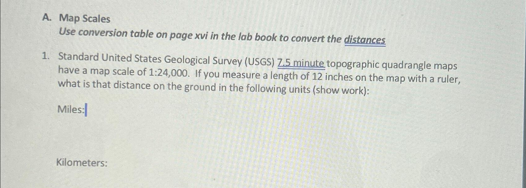 Solved A. ﻿Map ScalesUse conversion table on page xvi in the | Chegg.com