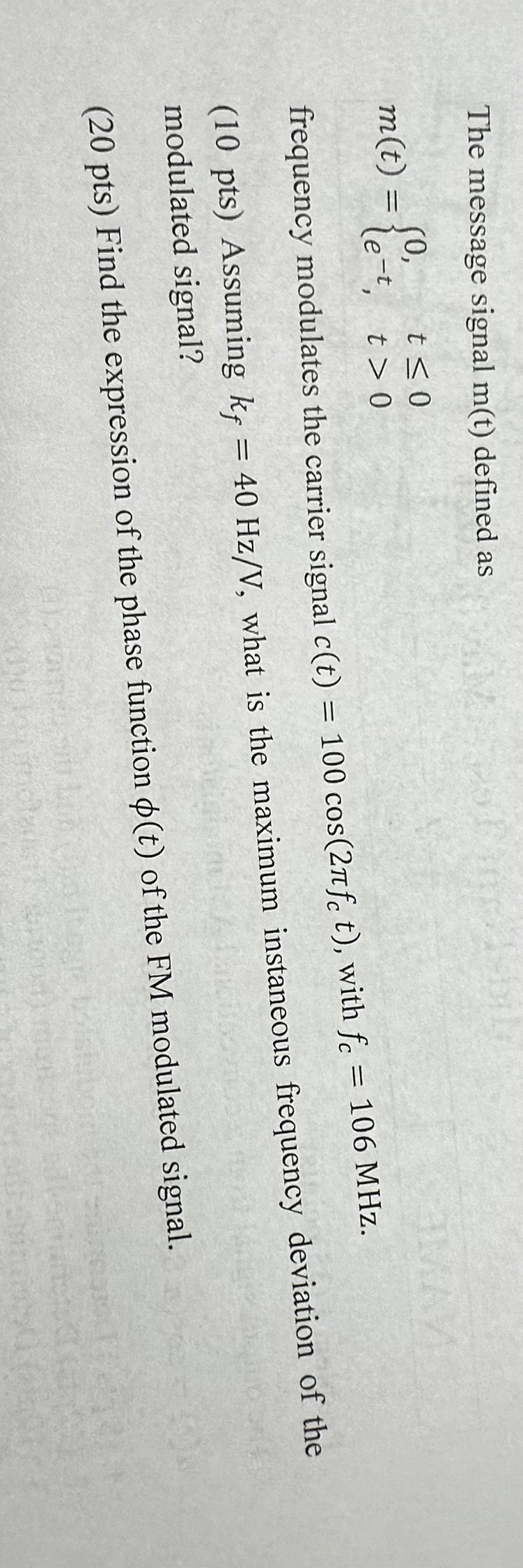 Solved The message signal m(t) ﻿defined | Chegg.com