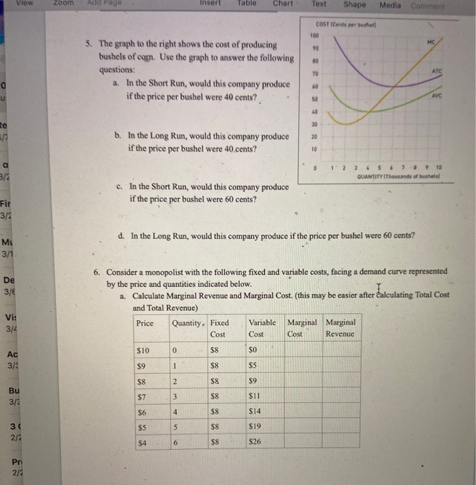 Solved View Zoom Add Page Insert Table Chart Text Shape | Chegg.com