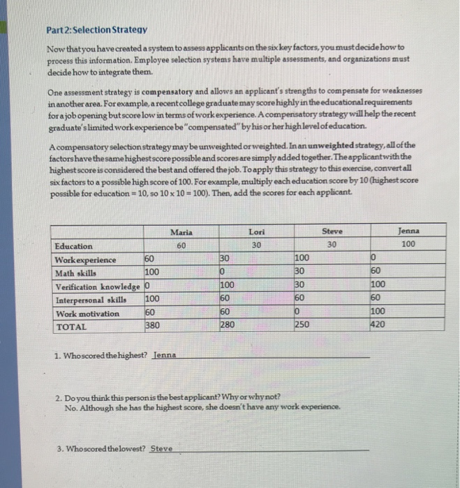 Employee Selection Exercise [A] Choose the selection | Chegg.com
