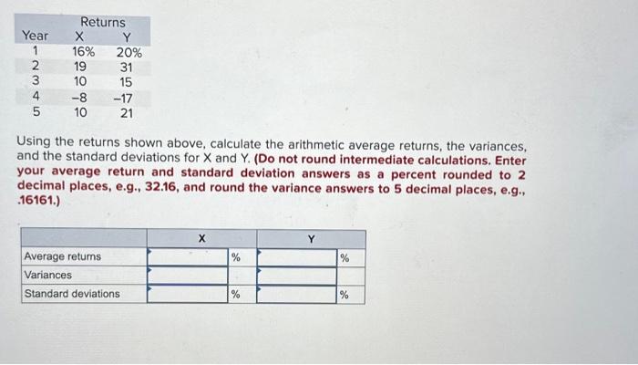 Solved Using the returns shown above, calculate the | Chegg.com