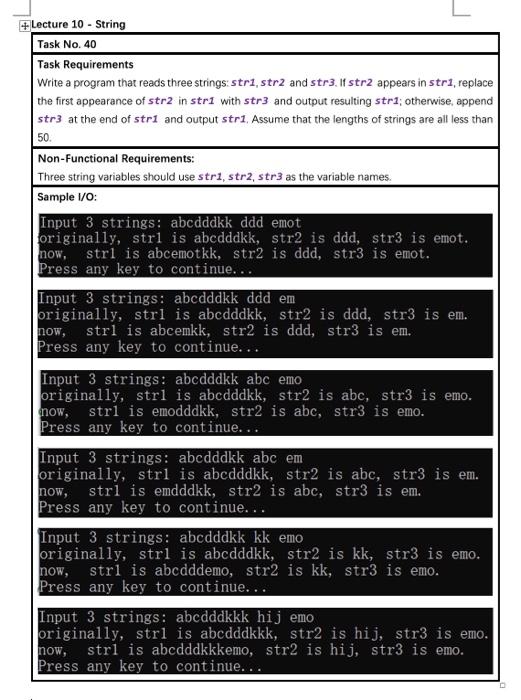 Solved 4lecture 10 String Task No 40 Task Requirements