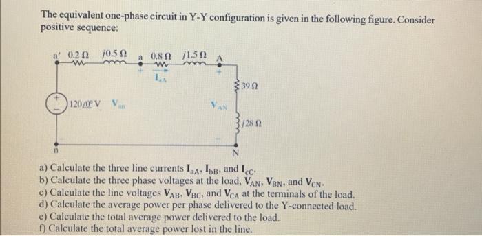 The equivalent one-phase circuit in Y-Y configuration | Chegg.com