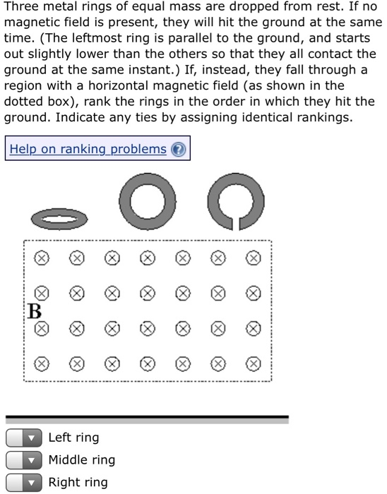 Solved Three metal rings of equal mass are dropped from | Chegg.com