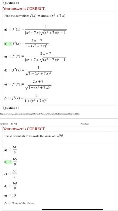 Solved Your answer is CORRECT. Find the derivative: | Chegg.com