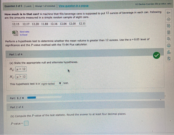 Solved 83 Section Exercise 226 p-value, cale) Question 3 of | Chegg.com