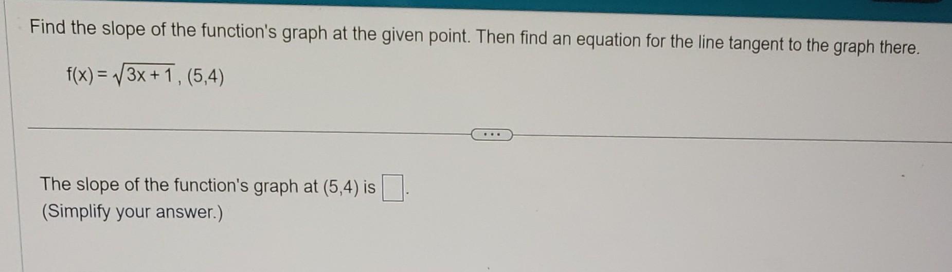 Solved Find the slope of the function's graph at the given | Chegg.com