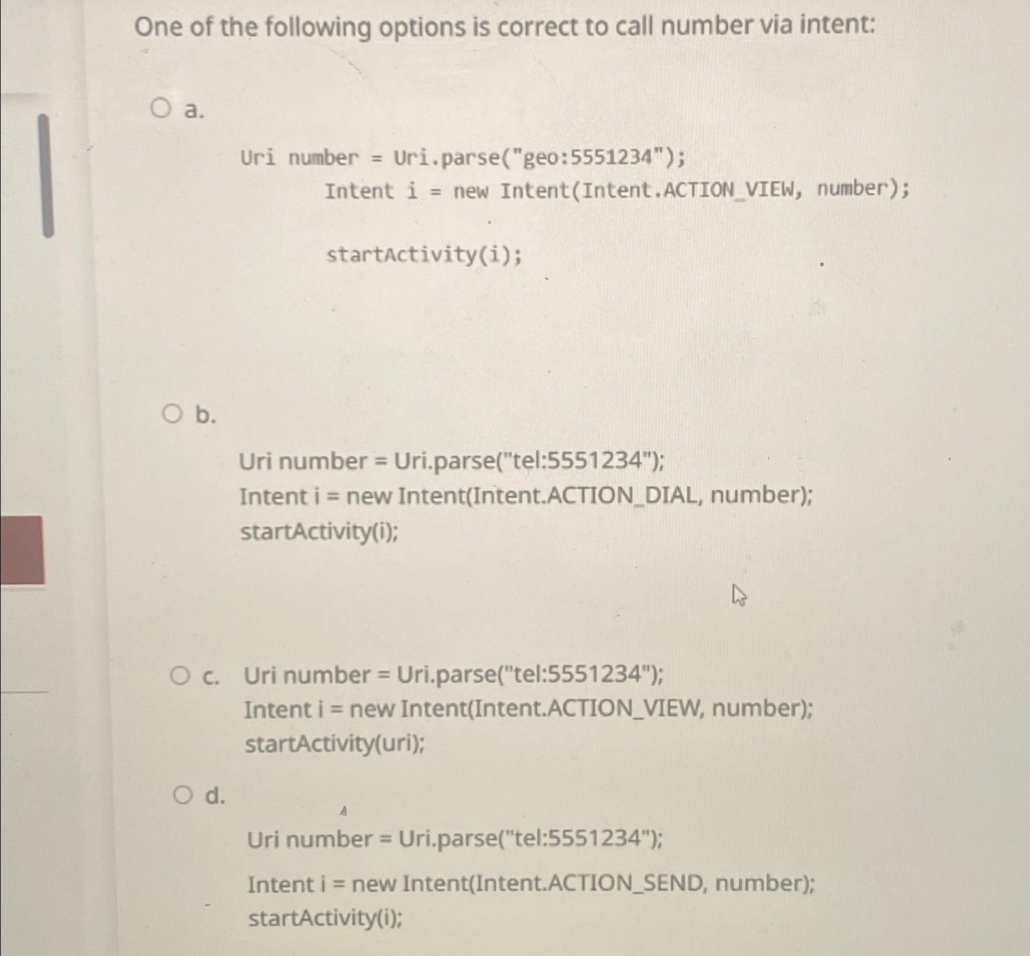 Solved One of the following options is correct to call | Chegg.com