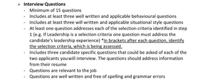 Solved Interview Questions - Minimum of 15 questions - | Chegg.com