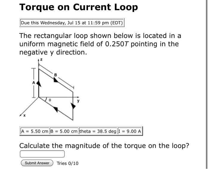 Solved Torque on Current Loop Due this Wednesday, Jul 15 at | Chegg.com