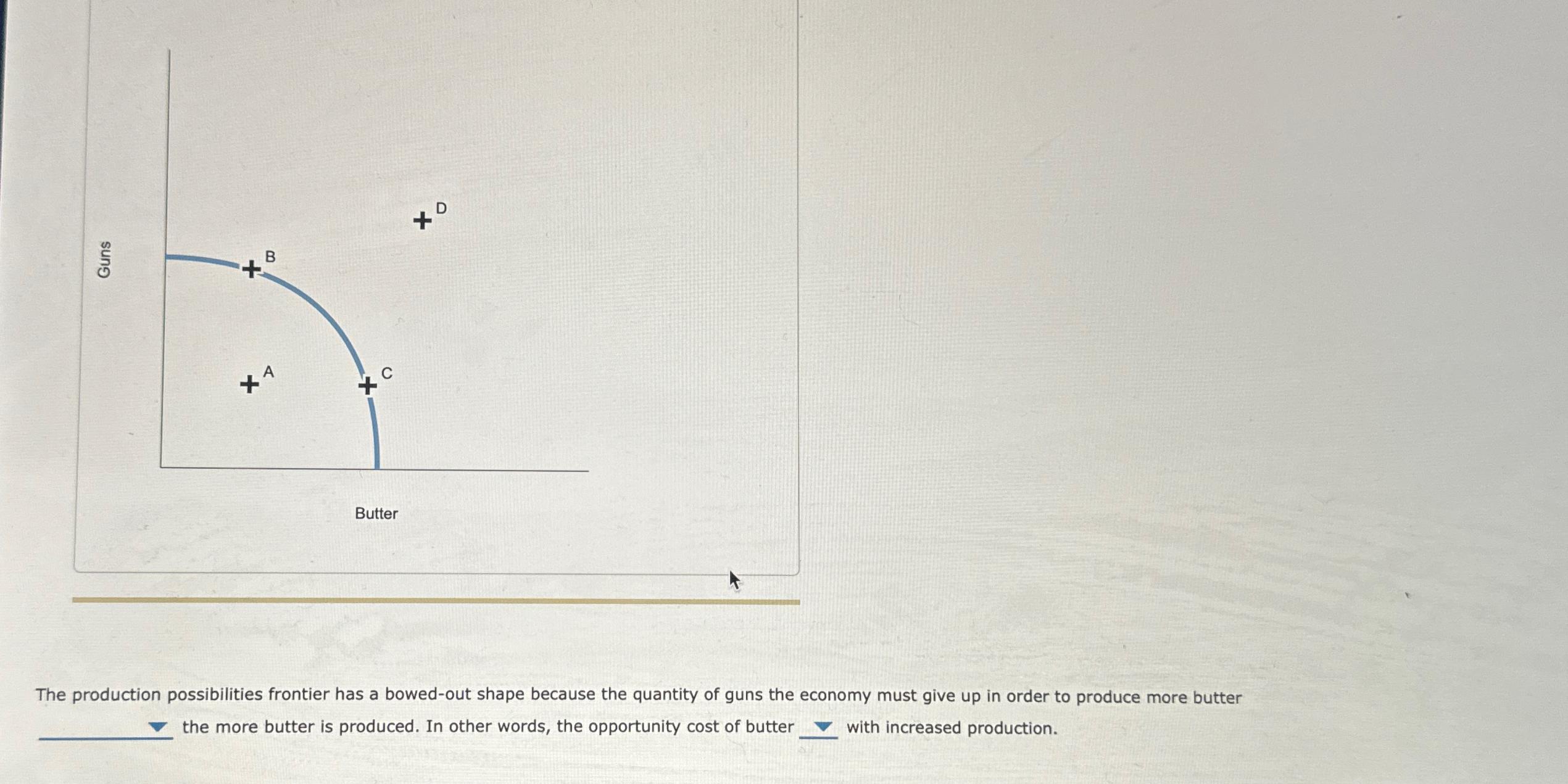 Solved The production possibilities frontier has a bowed-out | Chegg.com