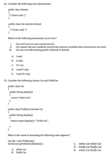 Solved II. III. 22. Consider the following class | Chegg.com