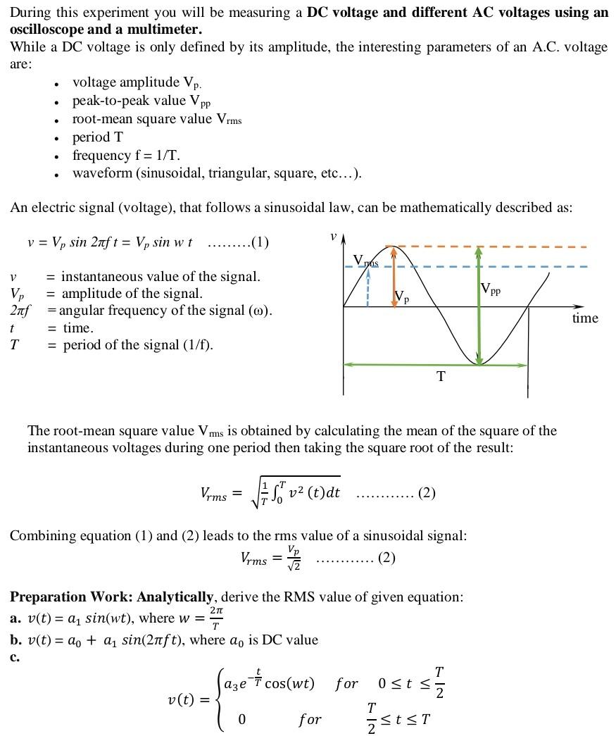 Solved During this experiment you will be measuring a DC | Chegg.com