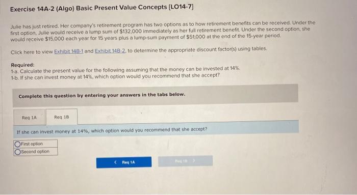 Solved Exercise 14A-2 (Algo) Basic Present Value Concepts | Chegg.com