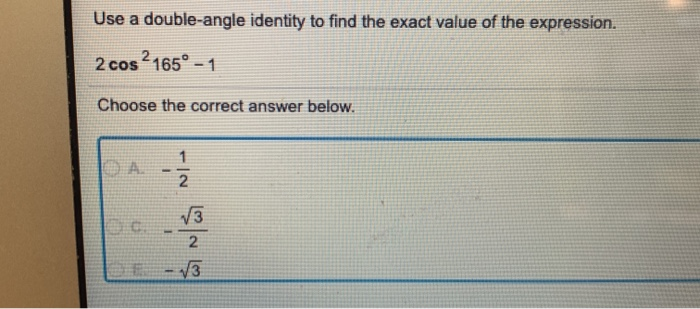 Solved Use a double-angle identity to find the exact value | Chegg.com