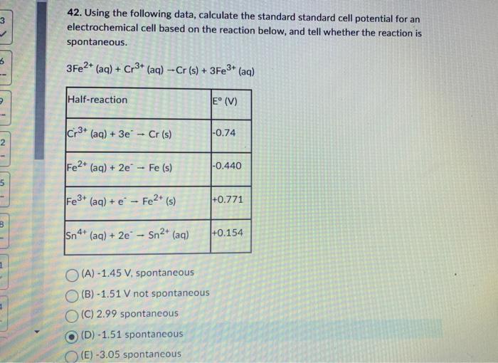 Solved 42. Using the following data, calculate the standard | Chegg.com