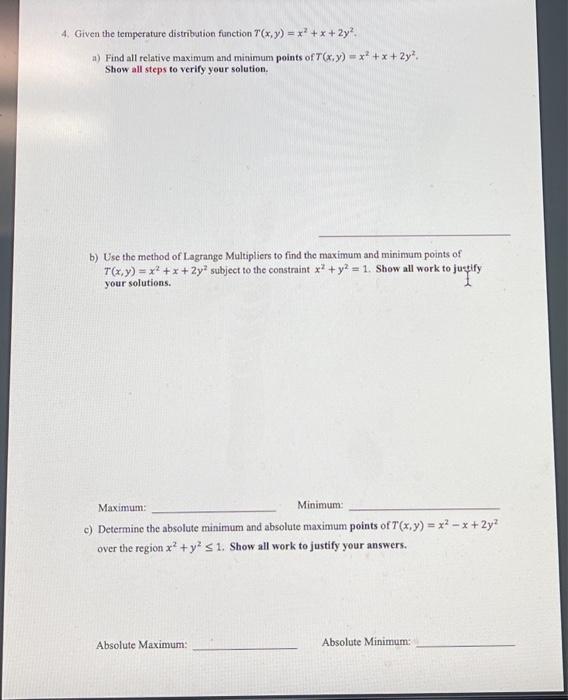 Solved 4. Given the temperature distribution function | Chegg.com