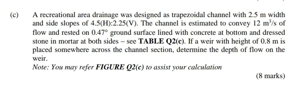 Solved (c) A recreational area drainage was designed as | Chegg.com