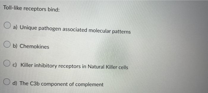 Solved Toll-like receptors bind: a) Unique pathogen | Chegg.com