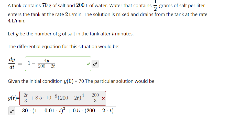 Solved A tank contains 70g ﻿of salt and 200L ﻿of water. | Chegg.com