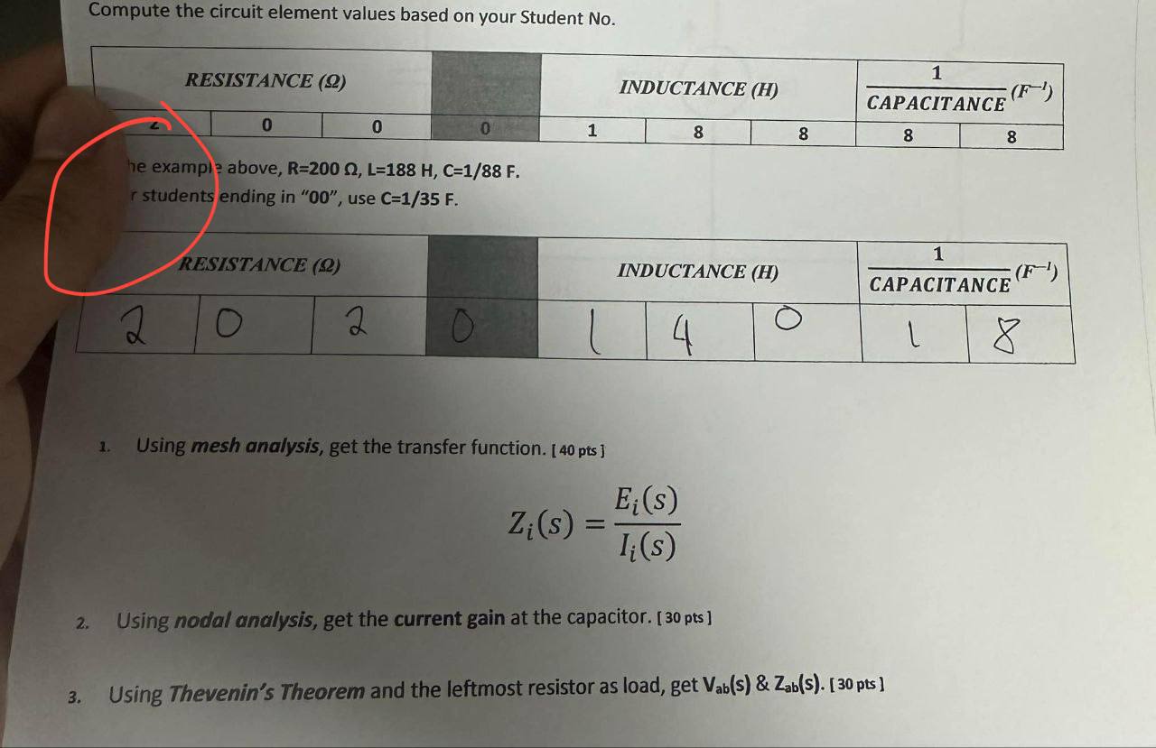 Compute the circuit element values based on your | Chegg.com