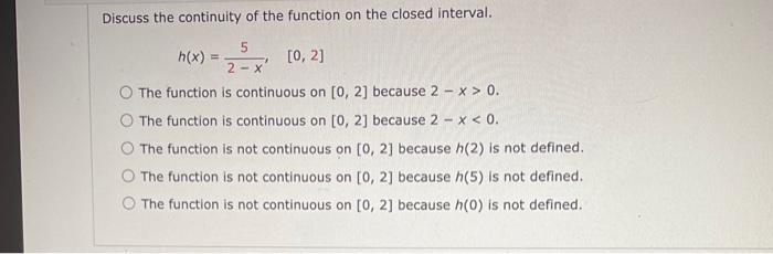 Solved Discuss the continuity of the function on the closed | Chegg.com