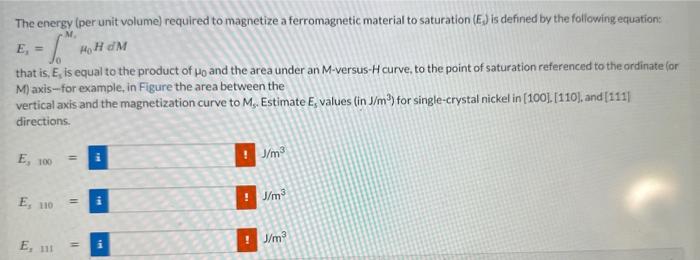 Solved The energy (per unit volume) required to magnetize a | Chegg.com