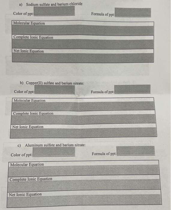 Solved a) Sodium sulfate and barium chloride Color of ppt: | Chegg.com