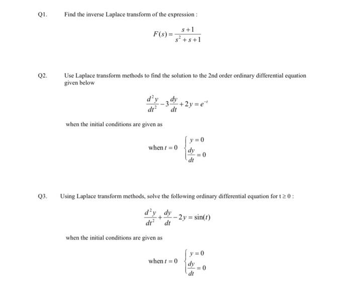 Solved Q1. Find the inverse Laplace transform of the | Chegg.com