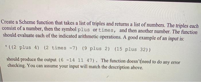 Solved Create a Scheme function that takes a list of triples | Chegg.com
