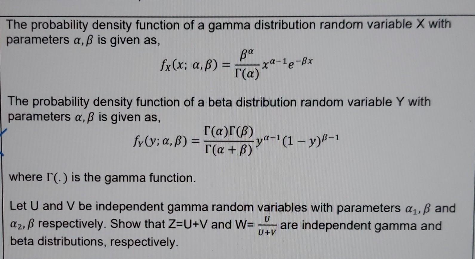 Solved The probability density function of a gamma | Chegg.com