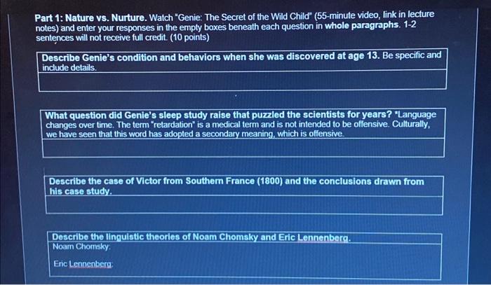 Part 1: Nature vs. Nurture. Watch "Genie: The Secret | Chegg.com