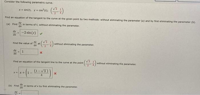 Solved Consider The Following Parametric Curve X Sin T