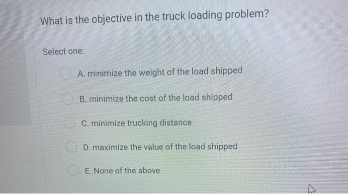 Solved What is the objective in the truck loading problem? | Chegg.com
