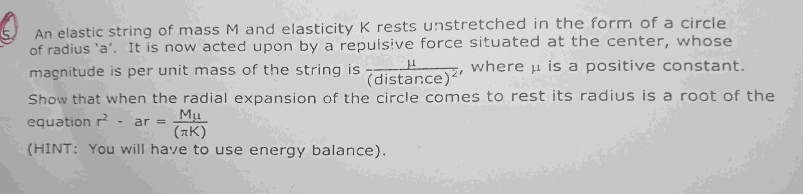 Solved An elastic string of mass M and elasticity K rests | Chegg.com