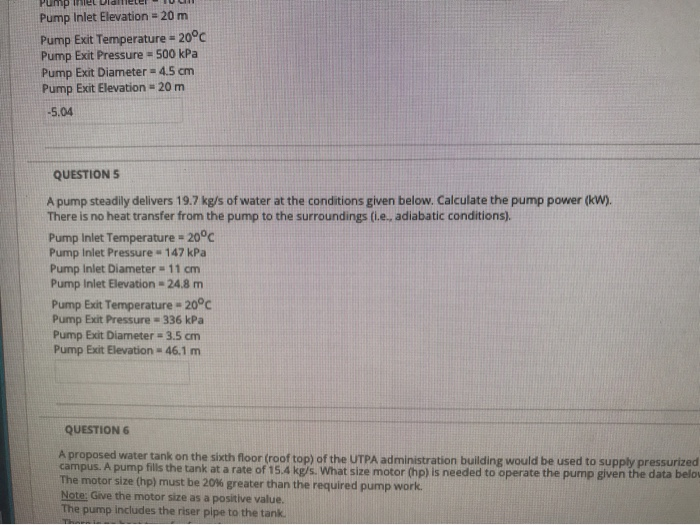 Solved Pump Pump Inlet Elevation - 20 m Pump Exit | Chegg.com